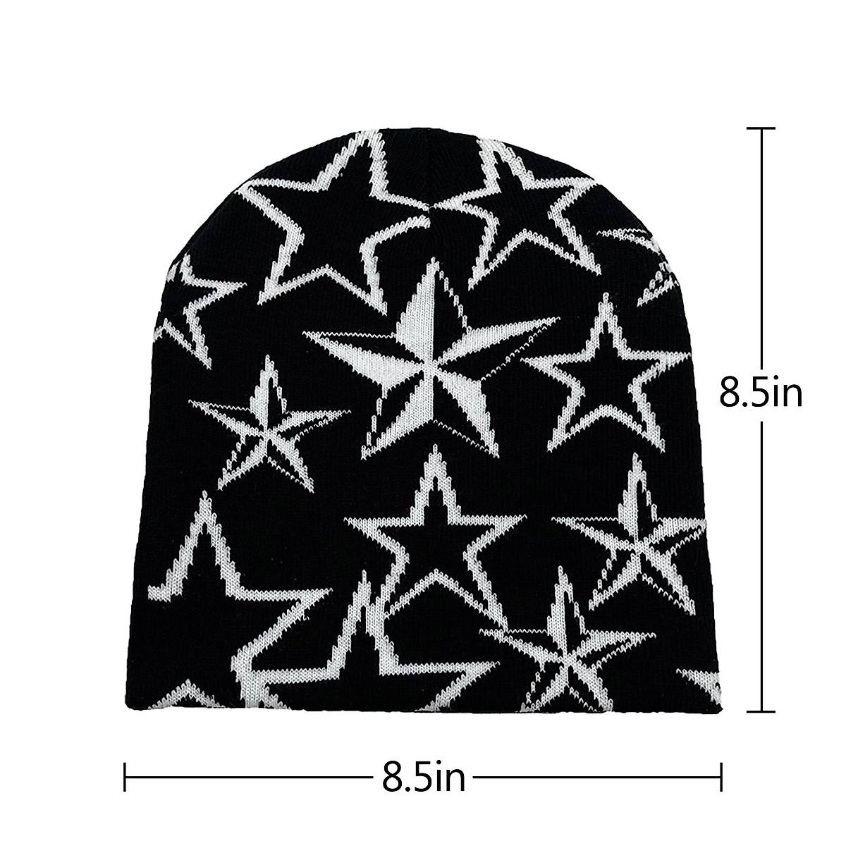 Diskebuiss Y2k Wool Beanie for Unisex-Adults, Star Pattern, One Size, White