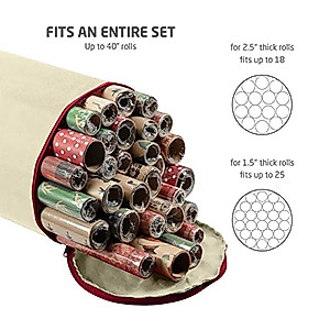 ZOBER Christmas Wrapping Paper Storage Bag - Fits 14 to 20 Standard Rolls Upto 40" Gift Wrap Round NW Storage Bag (Ivory)