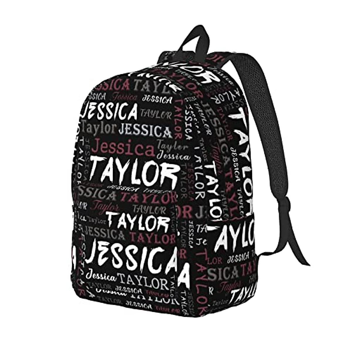 Custom Name School Backpack, Personalized Durable Casual Daypack Backpacks Design Your Own Name for Boys Girls Men Women, Customized Black Theme 2 Sizes Student Bookbag for Travel Work School