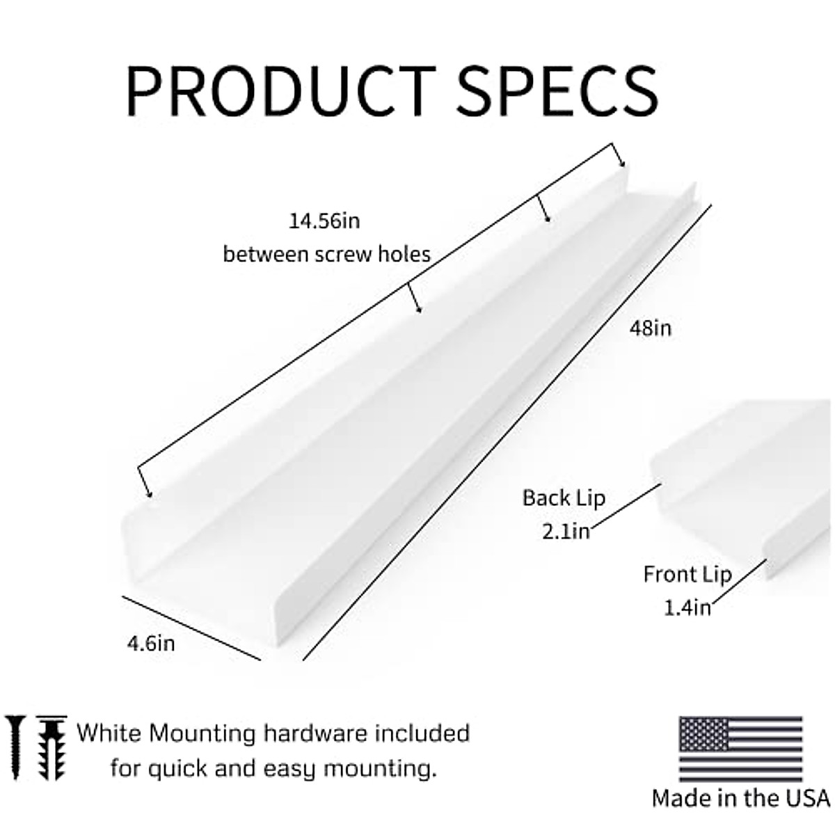 DIY CARTEL Made in USA Floating Metal Wall Shelf Picture Ledge - USA Manufactured Steel - Industrial Heavy Duty Modern Farmhouse Rustic Designed Shelf (48in White)