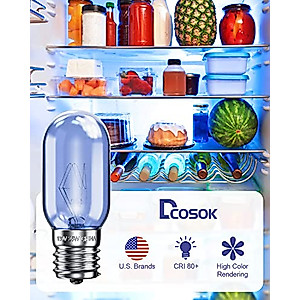 dcosok Refrigerator Light Bulb 40 Watt 297048600 241552802 Compatible with Frigidaire Kenmore Whirlpool Electrolux KitchenAid Fridge Light Bulbs Replacement Freezer Bulb T8 E17 Lamp Light, 2 Pack