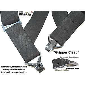 Hold-Up Hip-clip Style Suspenders for Men 1 1/2" Wide (Black/Plastic Clip)