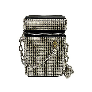 HappyERA Bling Rhinestone Cell Phone Purse Evening Handbag Wallet Crossbody Clutch Bag - Silver