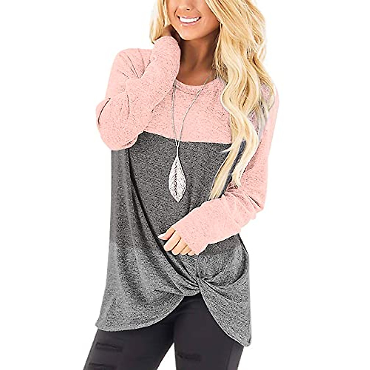 SAMPEEL Womens Tunics Tops leggings Fall Loose Fitting Sweaters Shirts Pink L