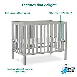 Dream On Me, Edgewood 4-in-1 Convertible Mini Crib, Cool Grey , 40x25x33 Inch (Pack of 1)