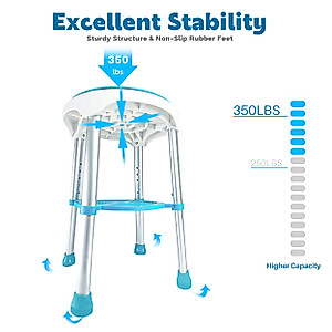 UNLICON-360° Rotating Shower Chair, Adjustable Swivel Shower Stool Tub Chair and Bathtub Seat Bench with Anti-Slip Rubber Tips and Storage for Safety and Stability