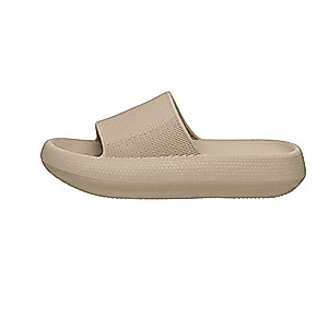 CUSHIONAIRE Women's Feather cloud recovery slide sandals with +Comfort, Khaki 6
