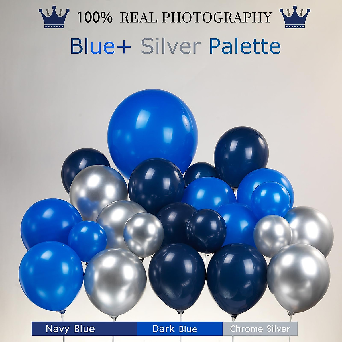 Navy Blue and Silver balloon Garland Kit 132PCS dark blue with starburst Balloons Arch for baby shower boy 1st birthday party anniversary 2024 graduation ceremony decorations