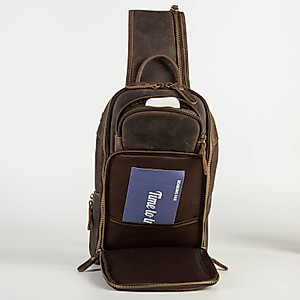 Leather Sling Bag for men,Full Grain Leather Crossbody Bag Shoulder Bag for Men Vintage Backpack Women fit 11 inch ipad Dark Brown