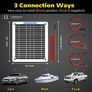 SUNAPEX Solar Battery Charger Maintainer, 5W 12V Portable Waterproof Solar Panel Trickle Charger with Built-in Charge Controller, Cig Plug, Alligator Clips, O-Rings for Car, Truck,Tractor, Boat, etc