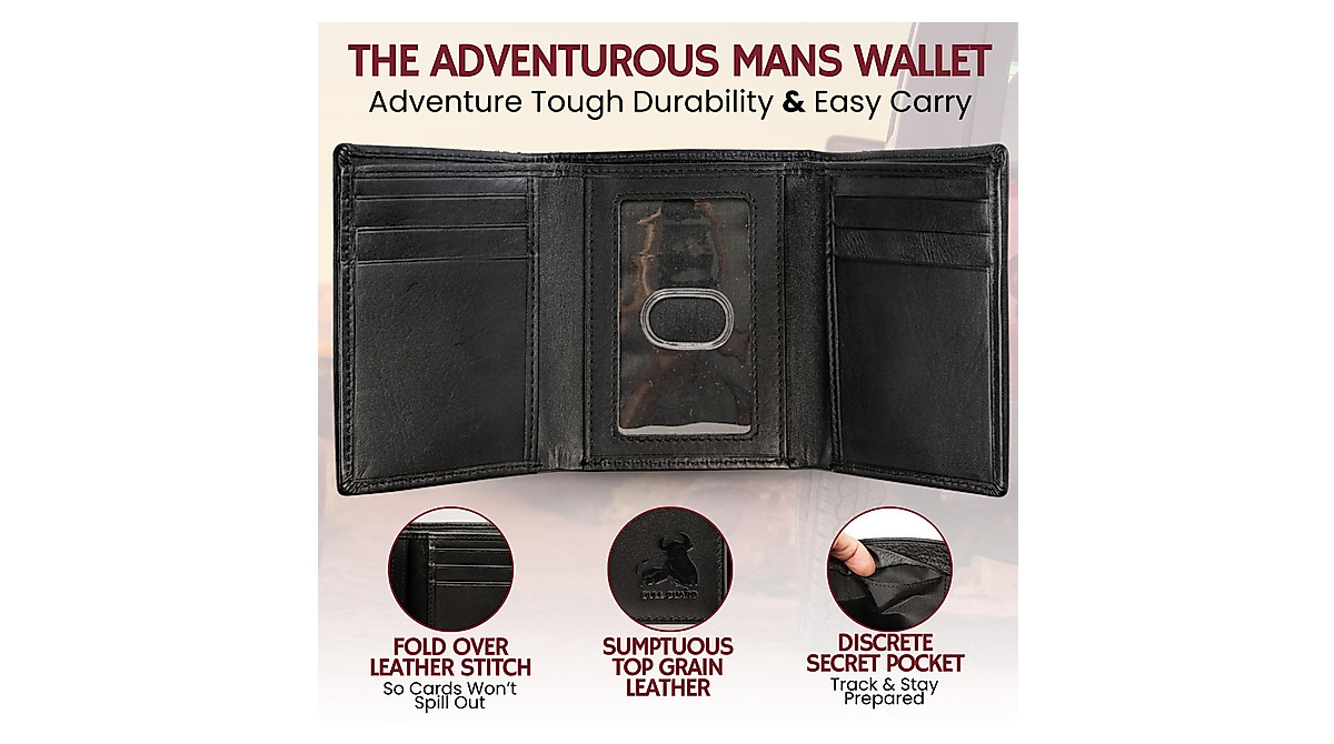 BULL GUARD RFID Leather Trifold Wallet for Men