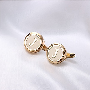 LOYALLOOK Initial Gold Cufflinks for Men Gold Cuff Links Personalized Copper CuffLinks Letter Cufflinks Gift for Groom Husband Father Initial H