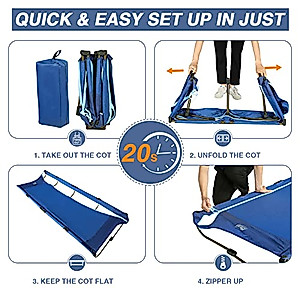 TIMBER RIDGE 20-Second Quick Set-Up Folding Camping Cot, Lightweight Outdoor Camping Cots for Adults with Carry Bag for Outdoor Travel, Tent Camping, Support up to 225lbs, Blue