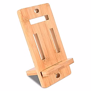 BARUHARI Large Mobile Stand Cellphone Holder Desktop Organizer Charging Station Compatible with All Smartphones Tablets Natural Bamboo Wood Portable Adjustable Angle (Pattern-A)