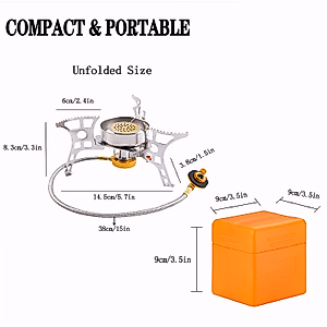 SVNVIOZ Camping Stove Windproof Backpacking Stove with Piezo Ignition, Plastic Storage Box, 2 Types Fuel Canister Adapters, Camping Gear Portable Stove for Outdoor Camping Hiking Cooking