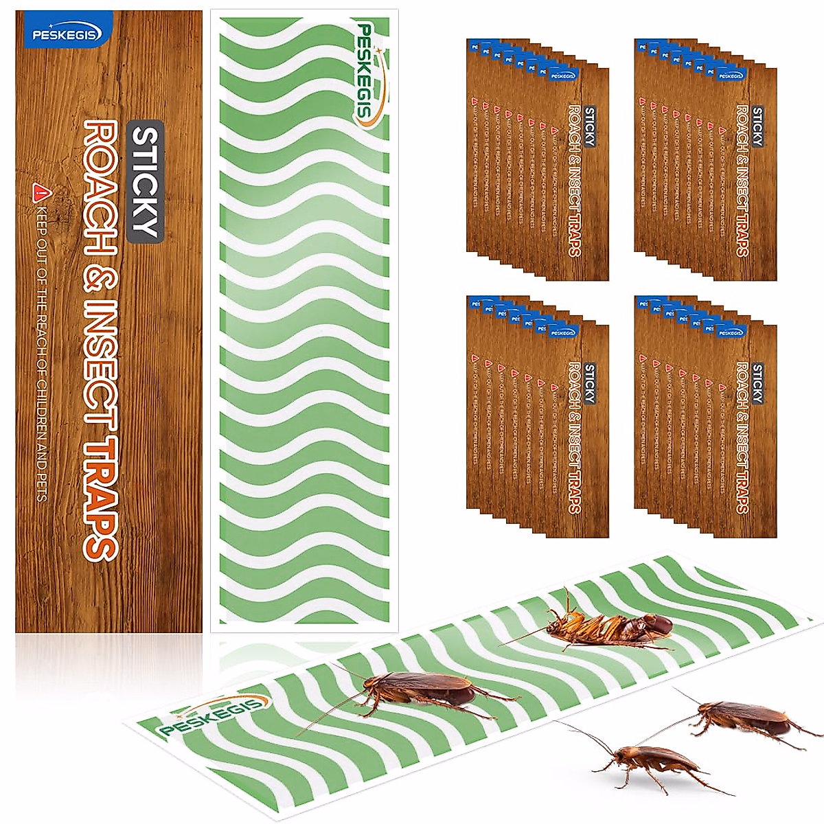 Large Roach Insect Traps 30 Pack, Trap & Kill Indoor Crawling Crickets, Scorpions, Cockroaches, Bugs, Spiders, Centipedes, Mice Glue Boards, On-Wall Insect Catcher, Pre-Baited Fruity Scent
