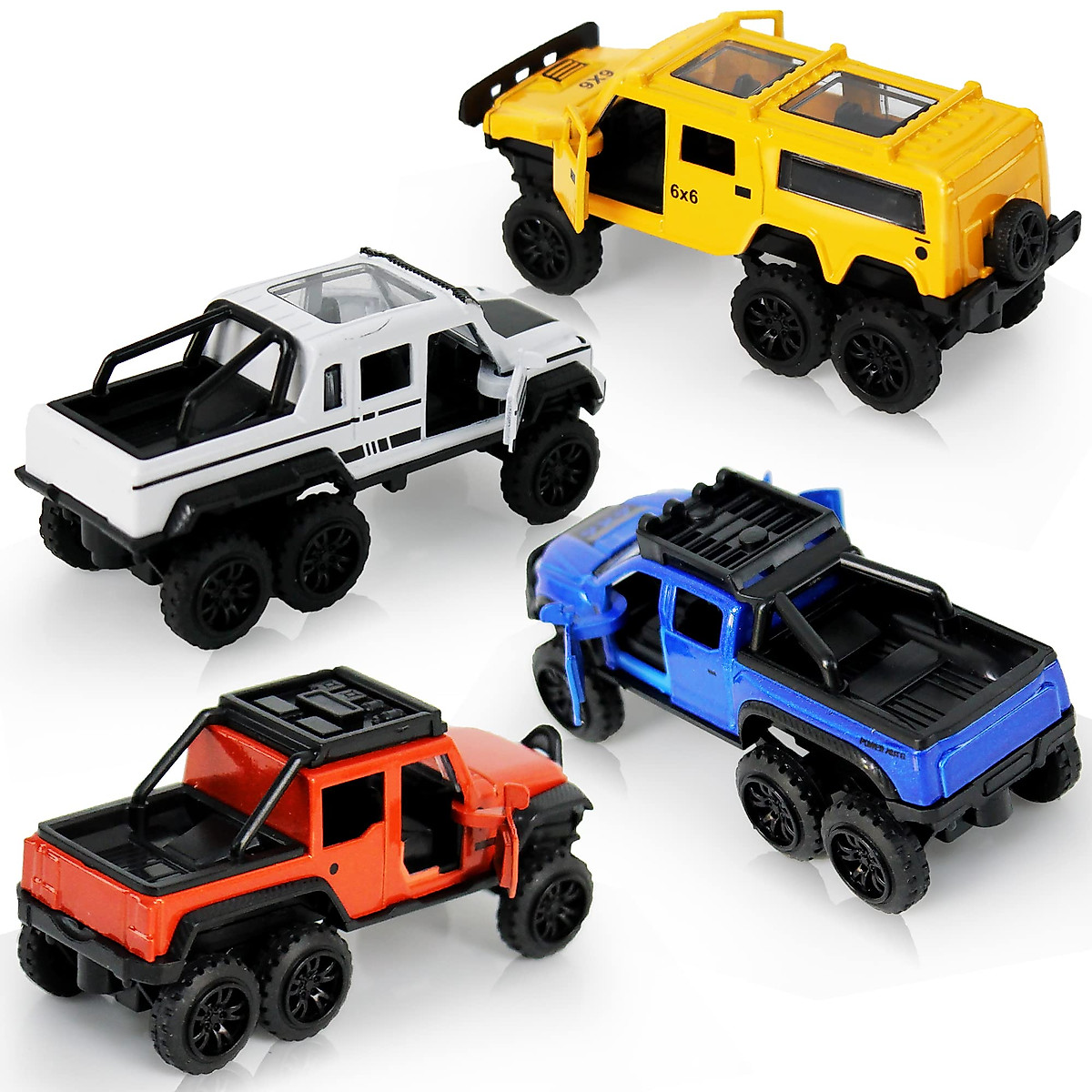 KIDAMI Diecast Toy Trucks 4 Pack Pull Back Toy Cars Openable Doors Off-Road Car Toys Birthday Gift for Boys and Toddlers (Original)