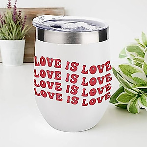 Mighun LGBT Pride Wine Tumbler with Lid Love Is Love Valentine's Day Vacuum Coffee Tumbler Stainless Steel Coffee Cup for Cold & Hot Drinks Wine Coffee Cocktails Beer 12 Oz