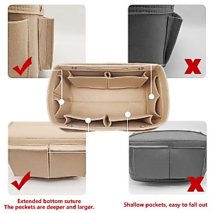 LEXSION Felt Purse Organizer Insert Bag organizer Multi Pocket Bag in Bag Organizer For Tote & Handbag Shaper 8008 Beige M