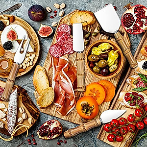 16 Piece Cheese Knives Set with Bamboo Handle Mini Stainless Steel Cheese Knife with 4 Heart Knives 4 Chisel Knives 4 Cheese Forks 4 Pieces Cheese Applicators for Charcuterie Cheese Spreader Cutter