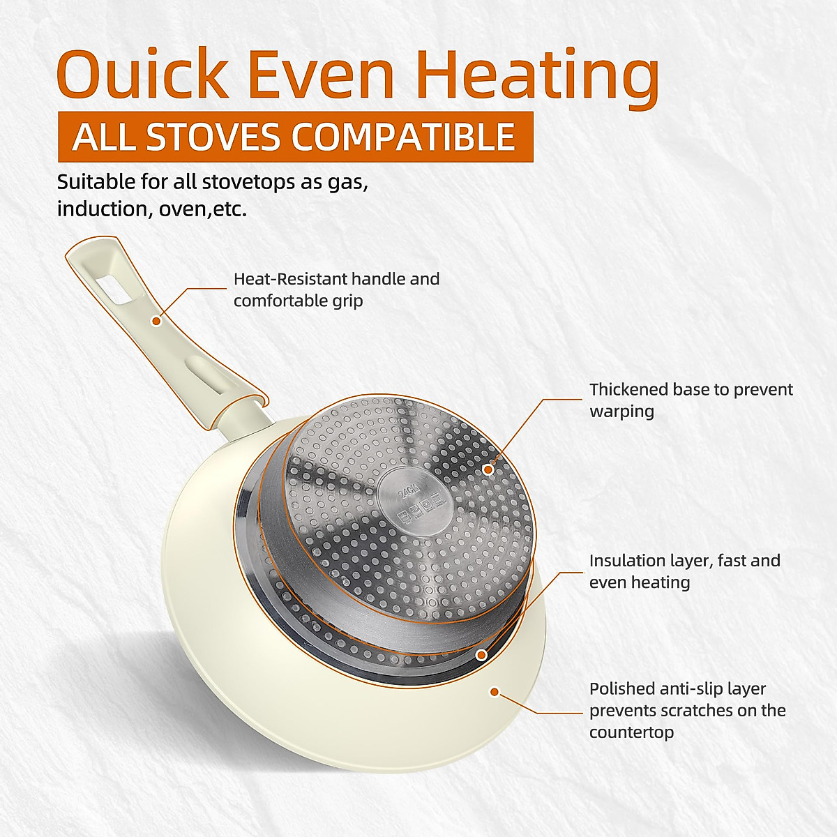 NICOMOW Kitchen Utensils Basic Kitchen Utensils,Non-Stick Coating Inside,Non-Slip Handles,Heat Resistant Lacquer (Set of 9),Easy to Clean,White