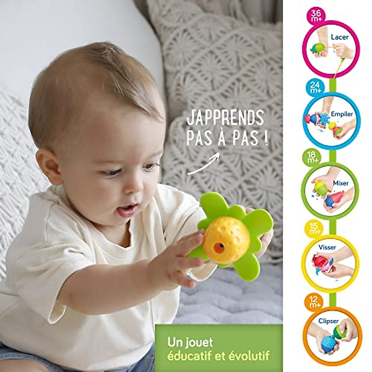 Lalaboom 24 Piece Baby Toddler Beads – Montessori Educational Shape and Color STEM Construction Toy 10 Months to 3 Years - BL200