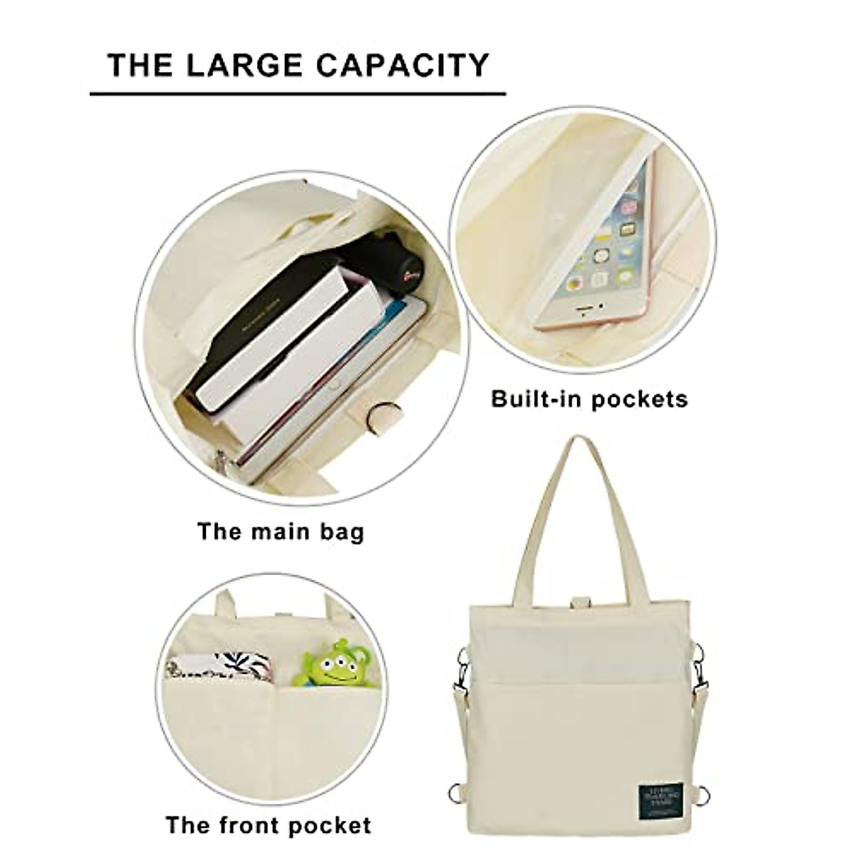 WULIQIUQIU Women's Hobo Bag Canvas Shoulder Bag with Zipper Casual Crossbody Large Capacity Handbag Tote Travel Bag Beige