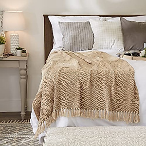 DII Rustic Farmhouse Double Diamond Woven Throw, 50x60, Stone