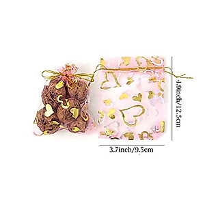 Honbay 50PCS 3.7x4.9 inch Sheer Pink Drawstring Heart Organza Favor Gift Bags Wedding Party Christmas Baby Shower Jewelry Pouches