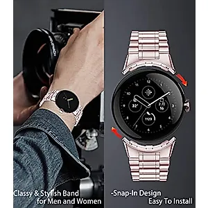 San Jeirie Stainless Steel Bands Compatible for Google Pixel Watch Band,Solid Metal Replacement Wristband Strap for Men Women(Rose Gold)