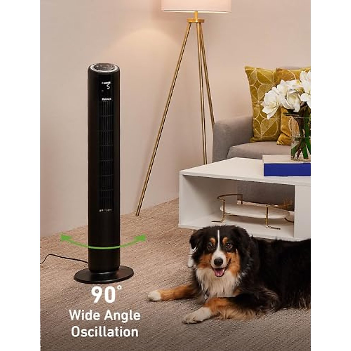 HOLMES 42" SmartConnect WI-FI Digital Tower Fan, ClearRead Display, Alexa Voice Control, 90° Oscillation, 5 Speeds, 4 Modes, 8-Hour Timer, Home, Bedroom or Office, Remote Control, Matte Black