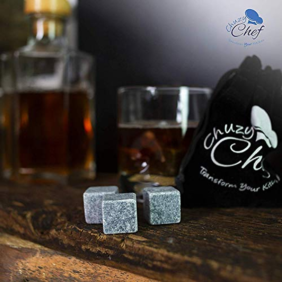 Whiskey Stones Chilling Ice Cubes - Set of 9 Whiskey Rocks Chilling Stones Reusable Whiskey Stone for Your Drinks with Velvet Gift Pouch Great Gift Idea