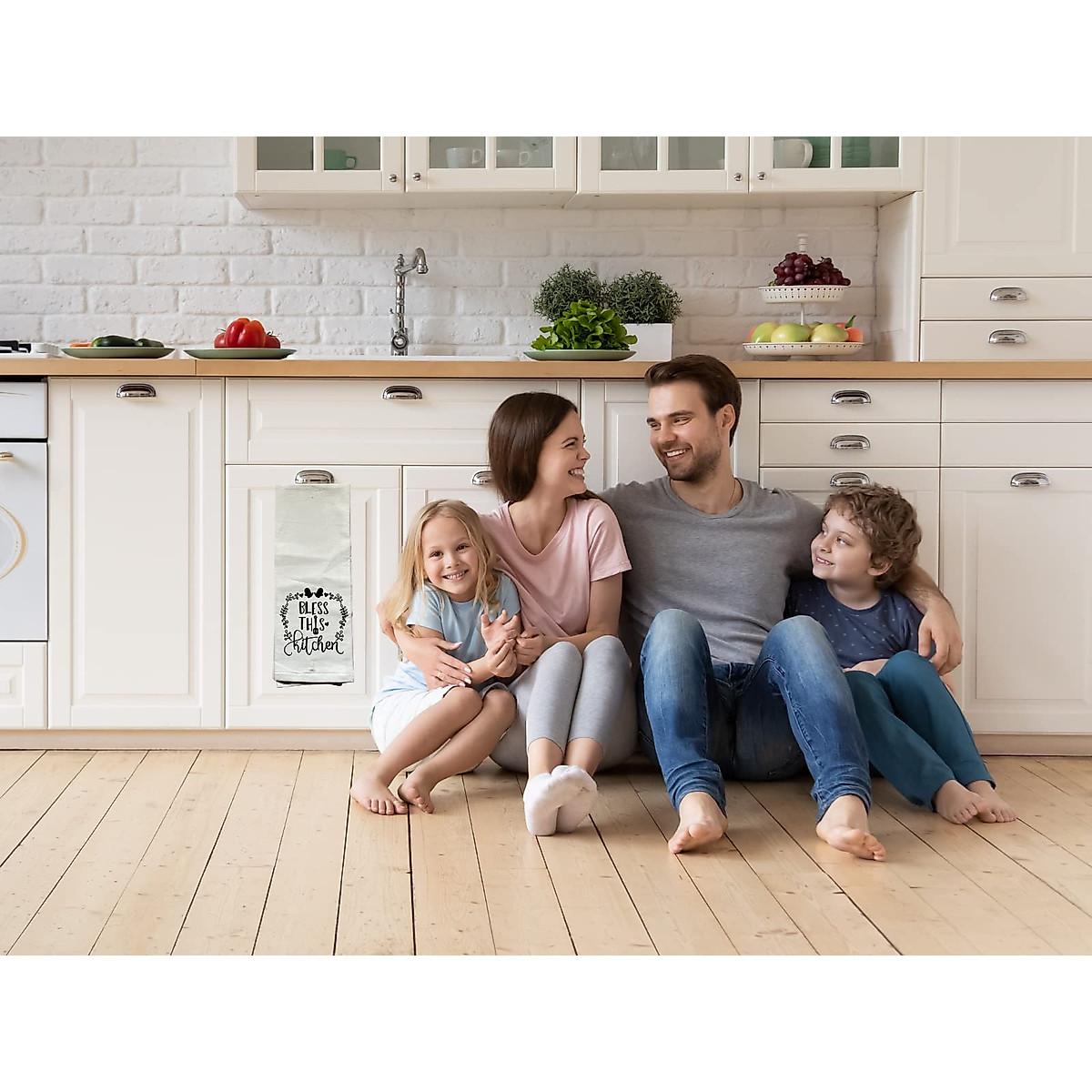 Set of 5 Sentiment Kitchen Dish Towels - Teacher Gift, Christmas Gift for Women, Hostess Gift, White Flour Sack Baking and Cooking Related Kitchen Towels Gift Set - Comes in Organza Gift Bag