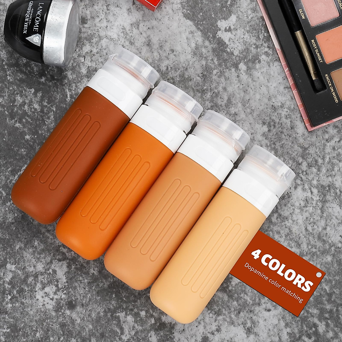 Fuystiulyo 4pcs Silicone Travel Bottles, BPA Free, Leak Proof, TSA Approved, 3oz x 4, Brown