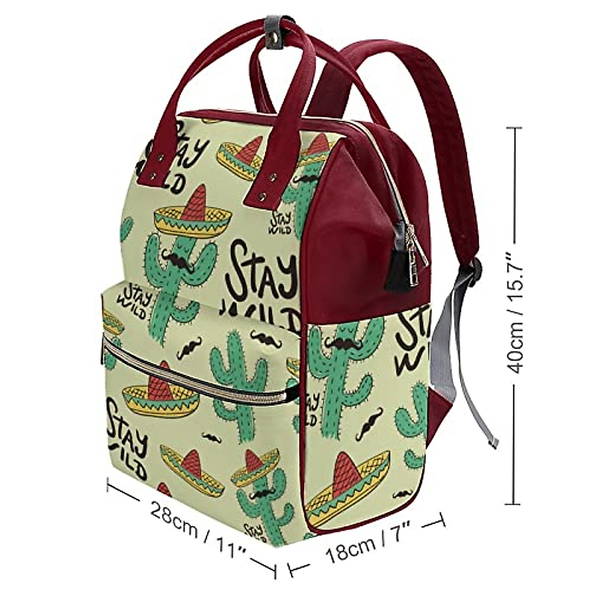 Cactus Drawing Stay Wild Diaper Bag Backpack Large Capacity Mommy Bags Multifunction Nappy Bag Travel Back Pack Red-Style