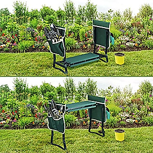 EAONE Garden Kneeler and Seat Foldable Garden Bench Stool with Soft Kneeling Pad, 6 Garden Tools, Tool Pouches and Gardening Glove for Men and Women Gardening Gifts, Protecting Your Knees & Hands