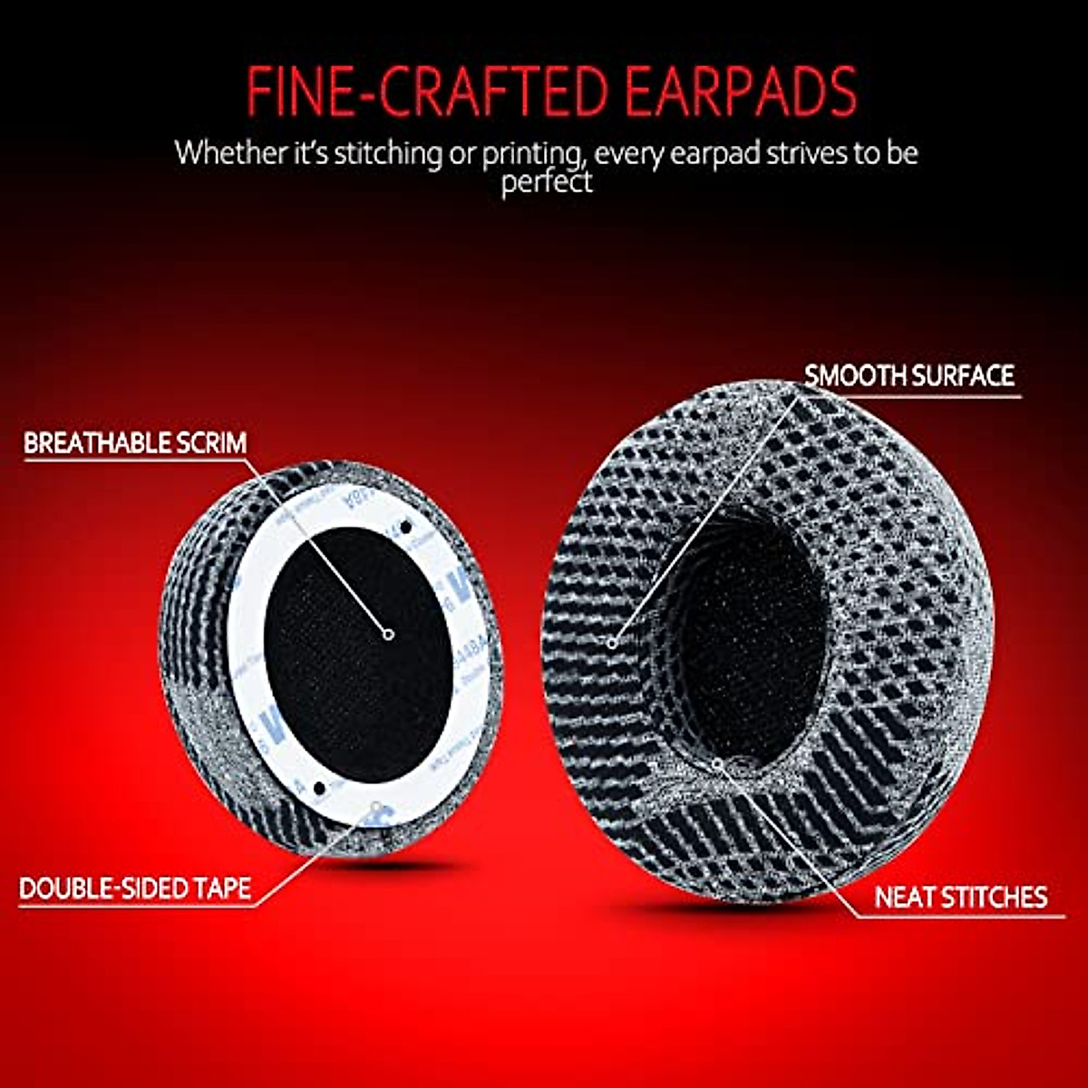 Professional Beats Headphones Replacement Earpads, Ftis Beats Solo 3 Wireless, Beats Solo 2, Grey Pattern Fabric and Memory Foam, by Krone Kalpasmos