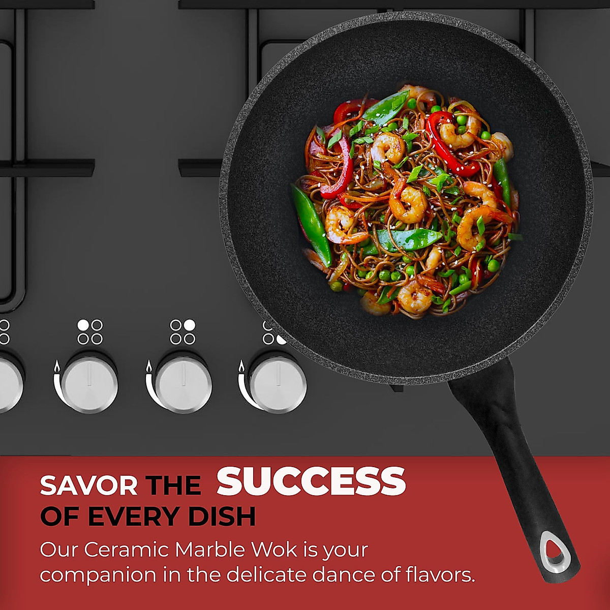 HOME N KITCHENWARE Nonstick Ceramic Wok, Frying Pan - Premium 9-Layered Cookware, Korean Marble-Coated - Easy to Clean Cast Aluminum - Induction Ready for Saute, Stir-Fry, Eggs, Fried Rice 8-Inch