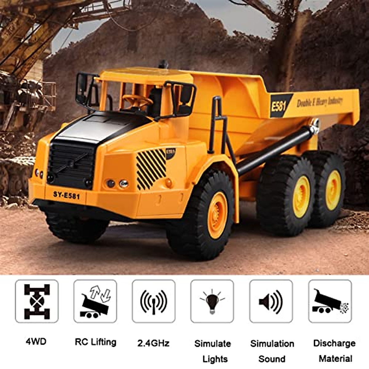 BZGWECD Boys Engineering Vehicle RC Car 2.4G 6ch Dump Truck Engineering Construction Loading Dump Remote Control Truck RC Trailer Model Toys for Kids Gifts