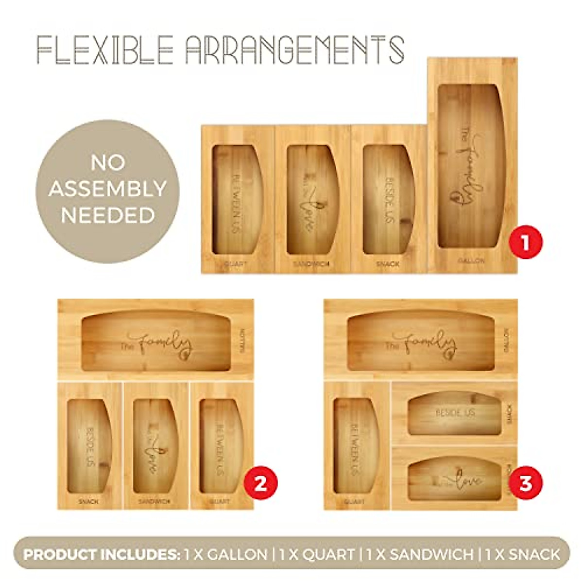 IOCREATIVE Ziplock Bag Storage Organizer - Food Baggie Holder for Kitchen Drawer - Sandwich, Snack, Quart & Gallon variety size bags - Compatible with Ziploc, Solimo, Glad, Hefty - Bamboo