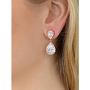 Mariell Rose Gold Cubic Zirconia Crystal Teardrop Dangle Bridal and Wedding Earrings, CZ Jewelry for Brides, Bridesmaids, Homecoming, Prom and Dressy Everyday Wear