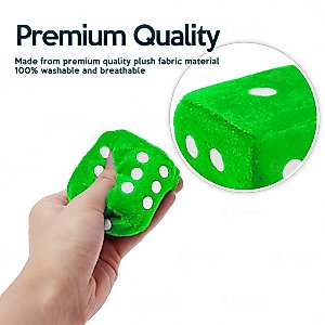 ZONETECH Green 3" Square Hanging Dice-Soft Fuzzy Decorative Vehicle Hanging Mirror Dice with White Dots - Pair