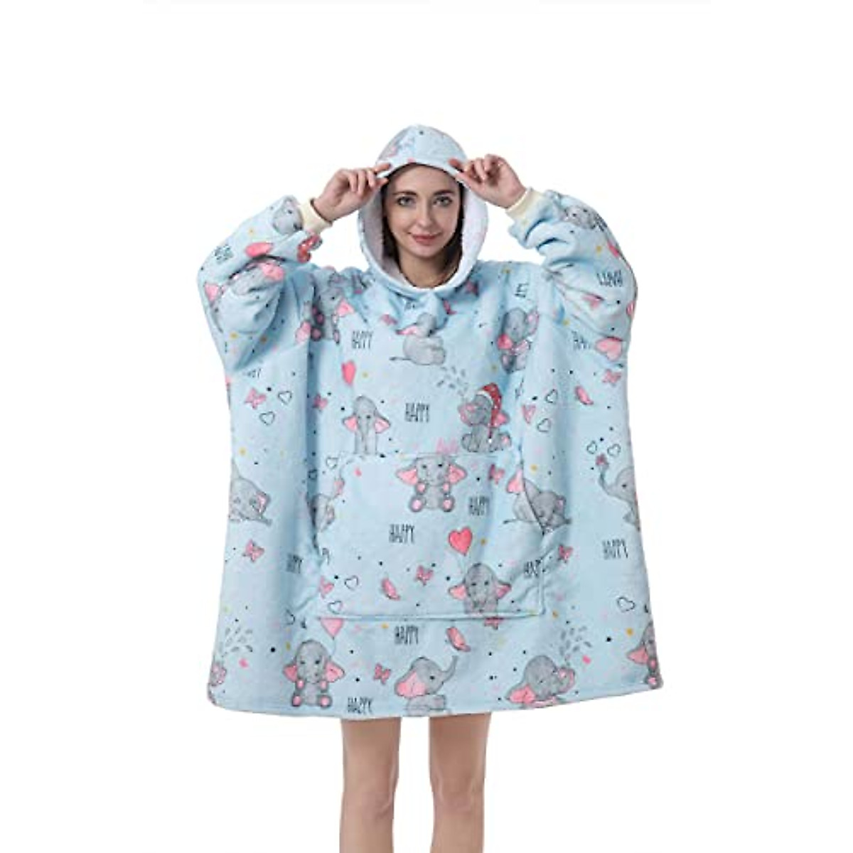 Wearable Blanket Hoodie, Oversized Sherpa Hooded Blanket Sweatshirt Extremely Cozy, Warm, Soft and Fuzzy Hoodie Blanket (Elephant)