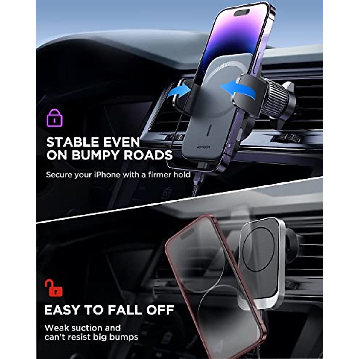 Magnetic Wireless Car Charger Mount, Compatible with MagSafe Car Mount Charger for iPhone 14 13 12 Pro Max Plus Mini, Auto Clamping (Power Supply not Included)