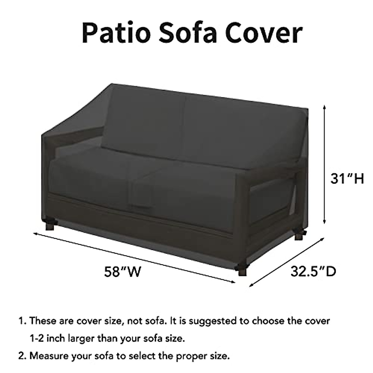 Easy-Going Waterproof Patio Sofa Cover UV Resistant 2 Seater Outdoor Loveseat Cover Weatherproof Lawn Patio Furniture Cover with Tape Sealed Seam (58Wx32.5Dx31H inch, Black)