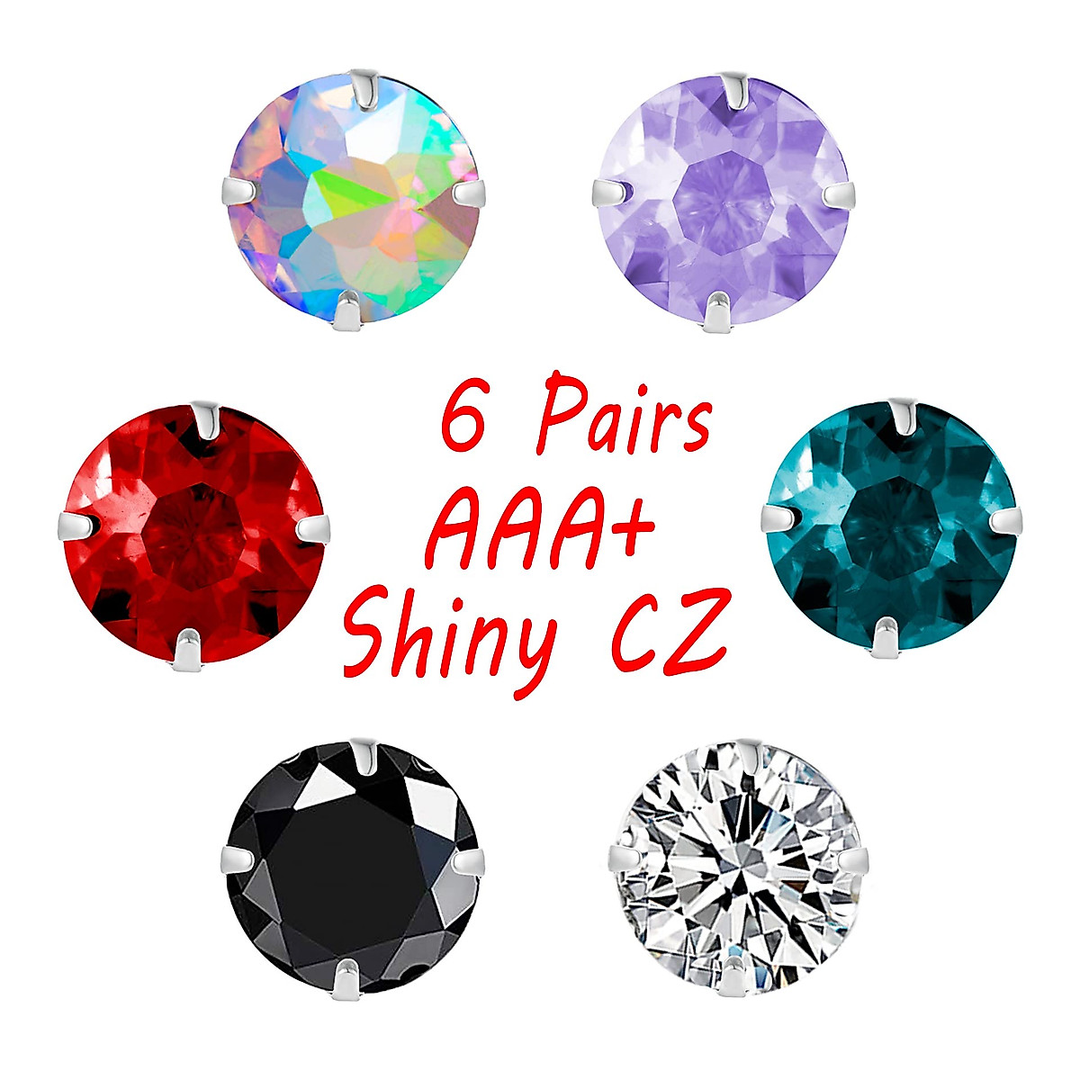 Akeoqi 6 Pairs Leverback Dangle Earrings Set Multi-color Round Cubic Zirconia Dangle Earrings For Women