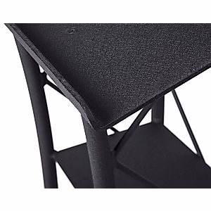 Displays2go Black Aluminum and Steel Truss Lectern with Curved Design and Built-in Shelf, 47-Inch Tall, Textured Finish (LCTTACBK)