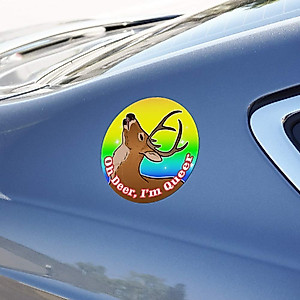 Oh Deer I'm Queer Rainbow Pride Gay Lesbian Funny Automotive Car Refrigerator Locker Vinyl Circle Magnet