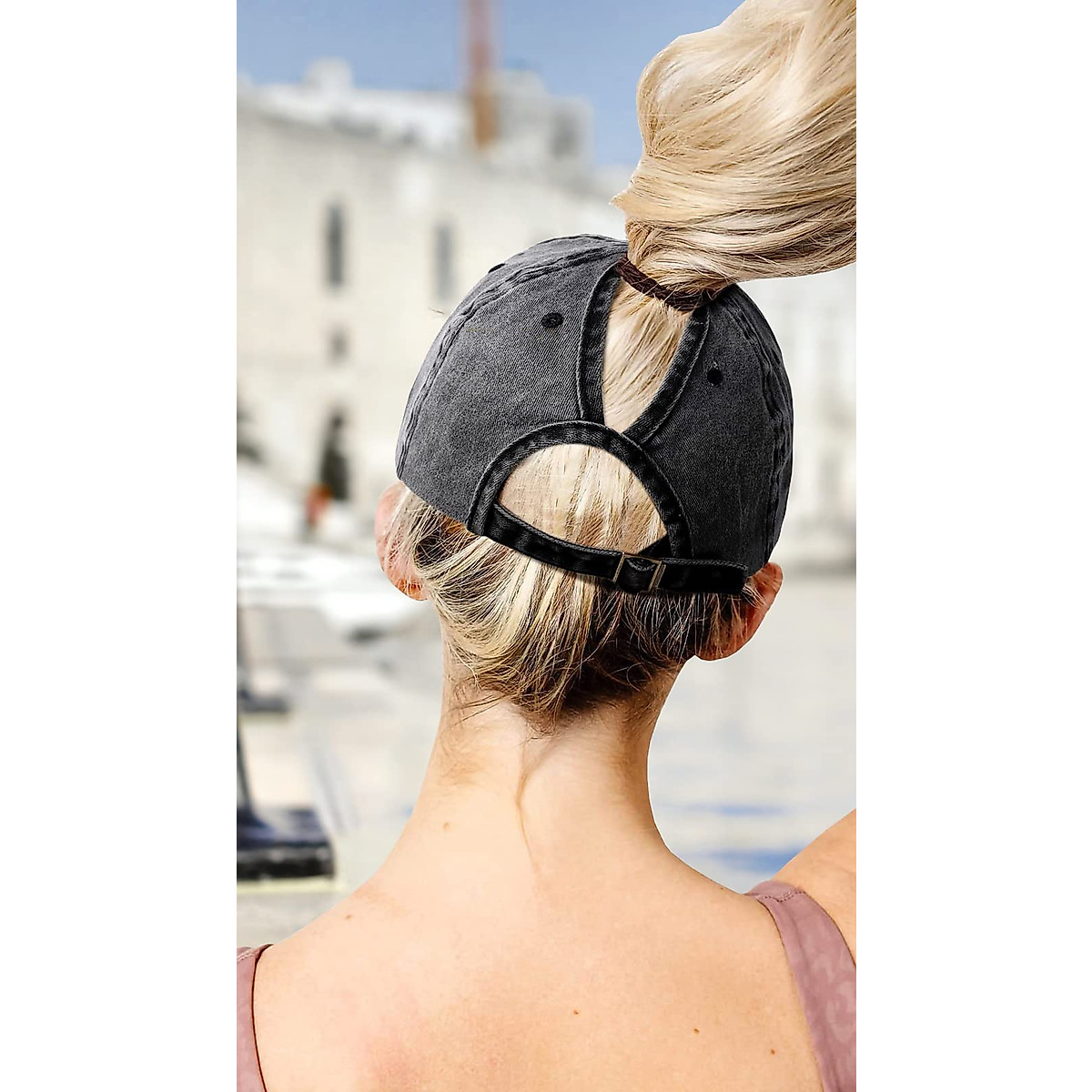 ZEXIAN 3 Pack Womens Vintage Washed Distressed Baseball-Cap with Ponytail Hole Sport Golf Hat (Black+Denim Blue+Burgundy)