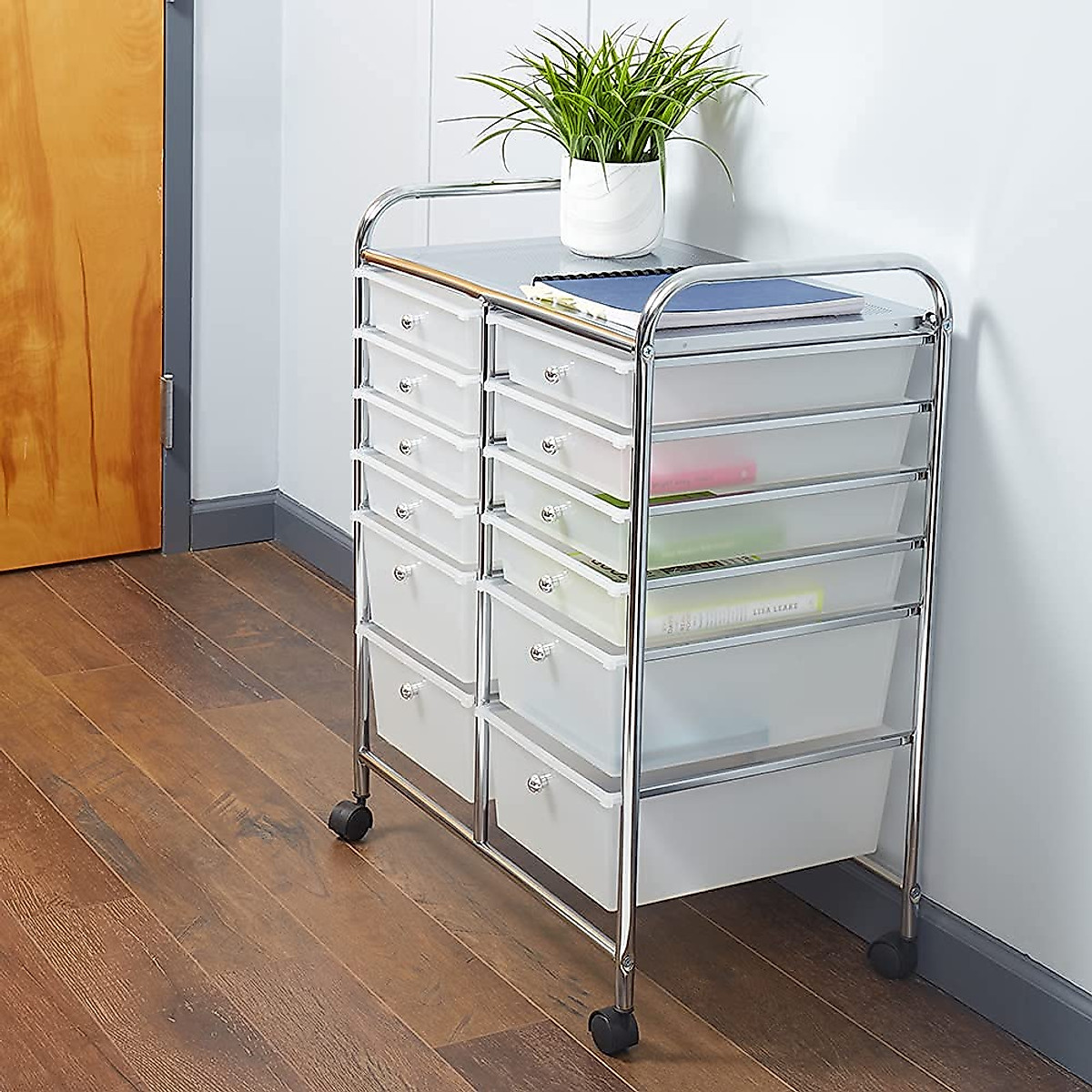 Home Basics 12 Drawer Storage Cart | White | Great for Office | Portable with Multi Size Drawers | Organize Crafts | Castor Wheels